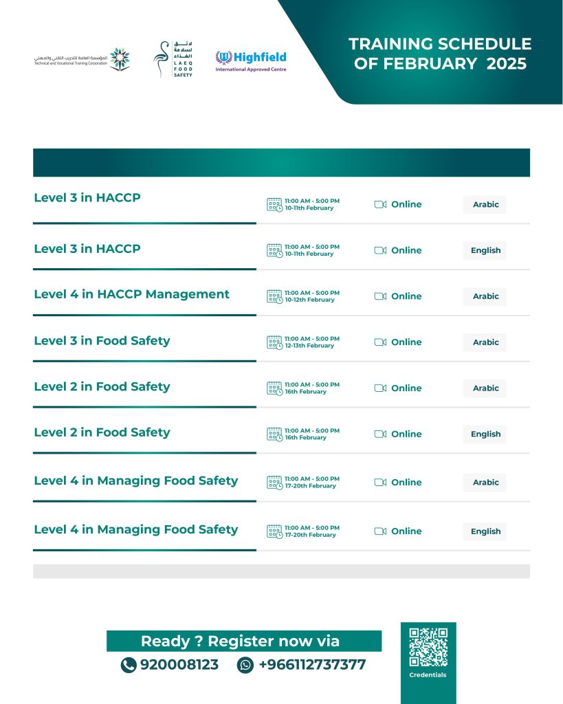 Training Schedule - Laeq Food Safety & Quality